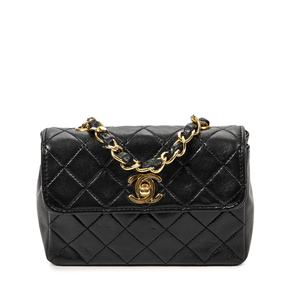 CHANEL | Bags | Chanel Vintage Micro Mini Square Flap In Black Quilted ...